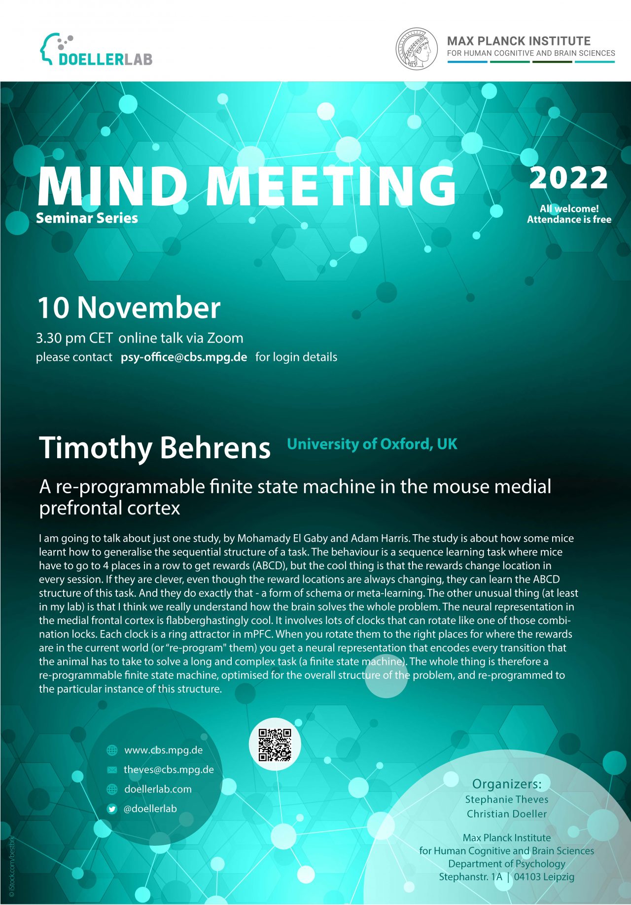 Virtual Mind Meeting 10th November: Prof Timothy Behrens - DoellerLab